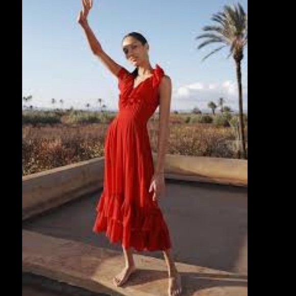 isabelle fox | Dresses | Isabelle Fox Red Flowy Ruffle Dress | Poshmark